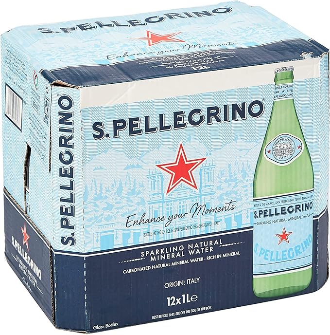 San Pellegrino Sparkling Natural Mineral Water 1L x 12 Glass Bottles — Delizia.Store
